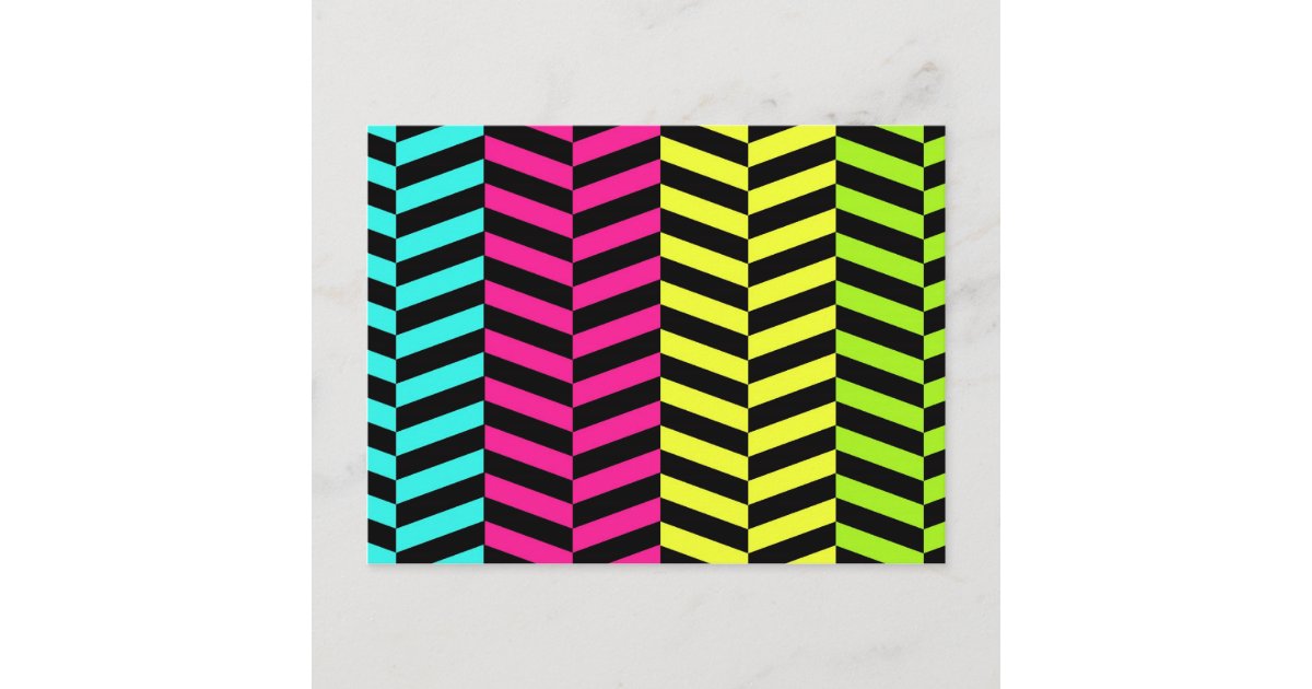 Bright Girly Neon Stripes Chevron Pattern Postcard | Zazzle