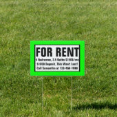 Bright Green Custom Printed For Rent Sign | Zazzle