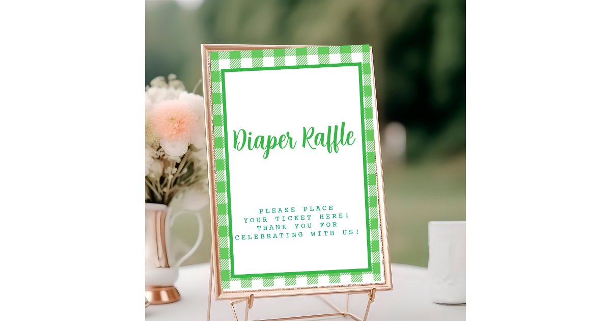 Bright Green Gingham Diaper Raffle Table Number | Zazzle