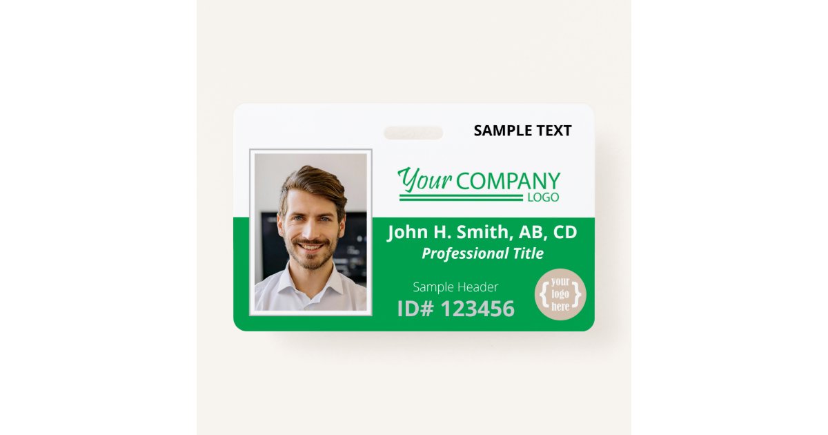 Bright Green Logo Entry Employee Photo ID Badge | Zazzle