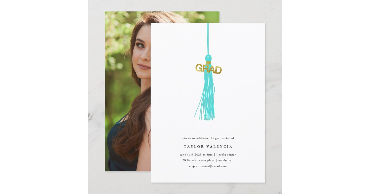 Bright Green Tassel Graduation Party Photo Custom Invitation | Zazzle