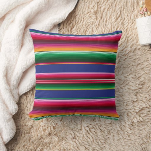 Bright Happy Mexican Serape Print Pillow | Zazzle