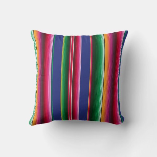 Bright Happy Mexican Serape Print Pillow | Zazzle