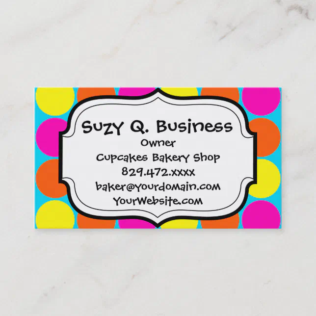 Bright Hot Pink Orange Yellow Polka Dots Pattern Business Card | Zazzle