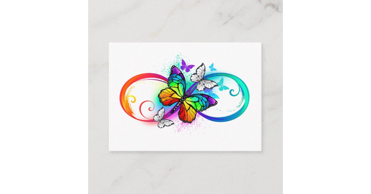 Bright infinity with rainbow butterfly business card | Zazzle