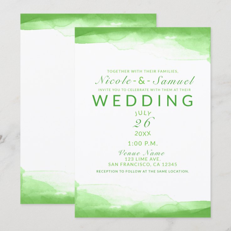 Bright Lime Green Watercolor Chic Modern Wedding Invitation | Zazzle