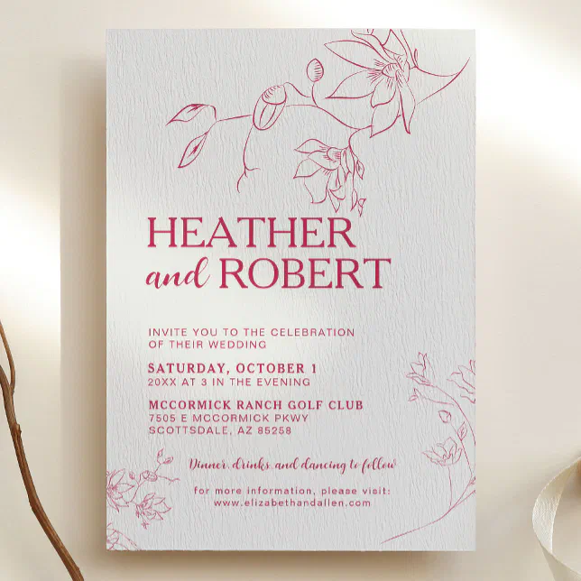 Bright Magenta Fun Floral Botanical Boho Wedding Invitation | Zazzle