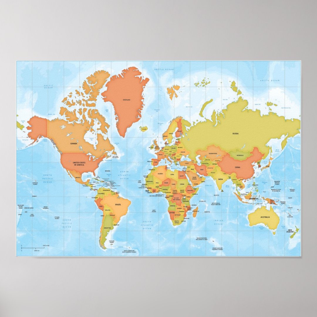 Bright map of the world poster | Zazzle