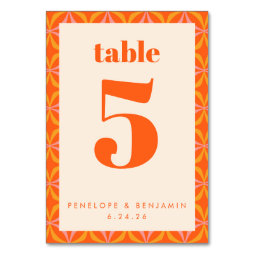 Bright Modern Orange Retro Geometric Custom Table Number | Zazzle