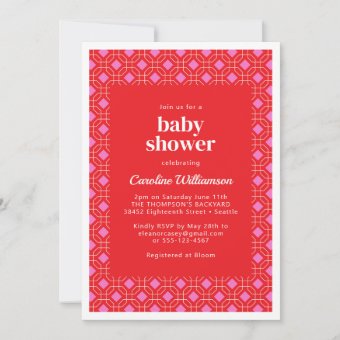 Bright Modern Red Pink Geometric Baby Shower Invitation | Zazzle