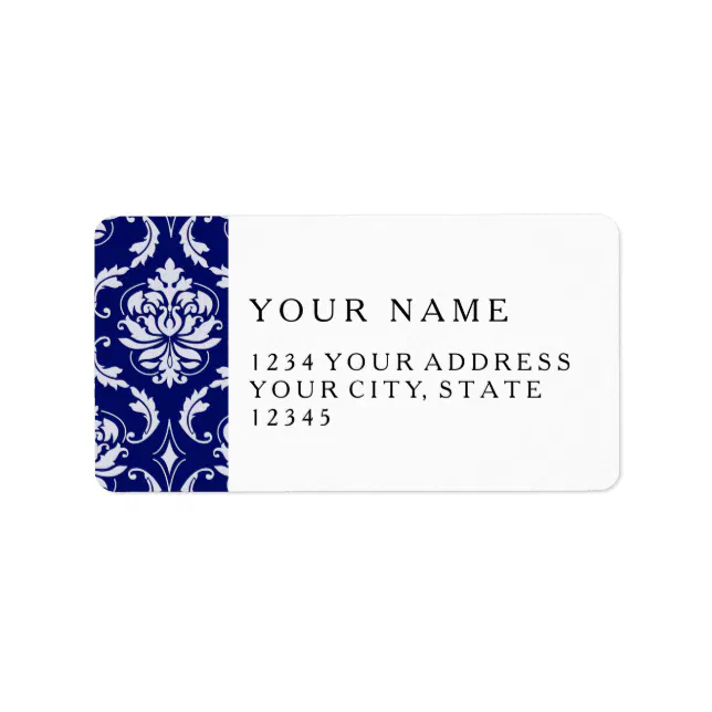 Bright Navy Blue Damask Pattern Label | Zazzle