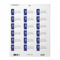 Bright Navy Blue Damask Pattern Label | Zazzle