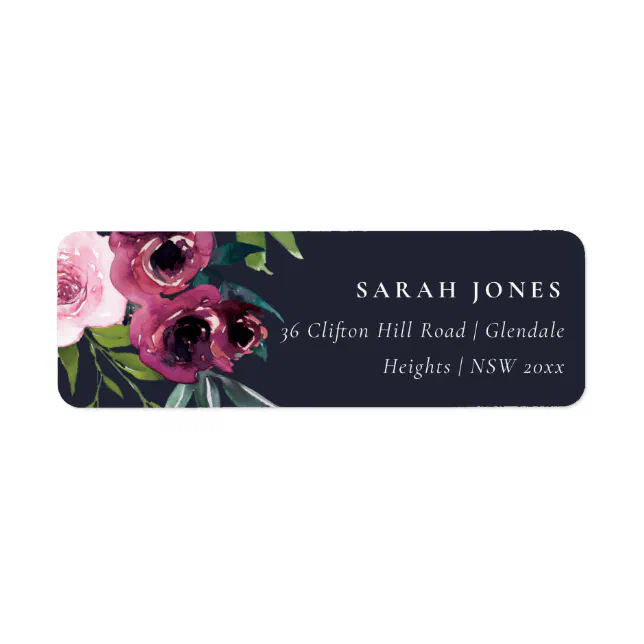 BRIGHT NAVY BLUSH BURGUNDY FLORAL BUNCH ADDRESS LABEL | Zazzle