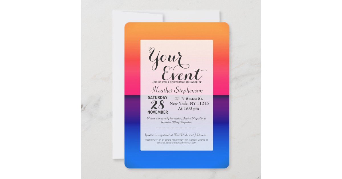 Bright Neon Abstract Sunrise Invitation | Zazzle