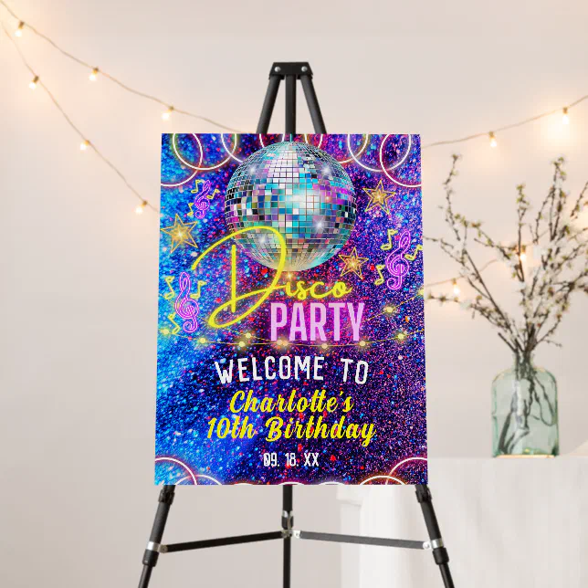 Bright Neon Glow Disco Dance Party Welcome Sign | Zazzle