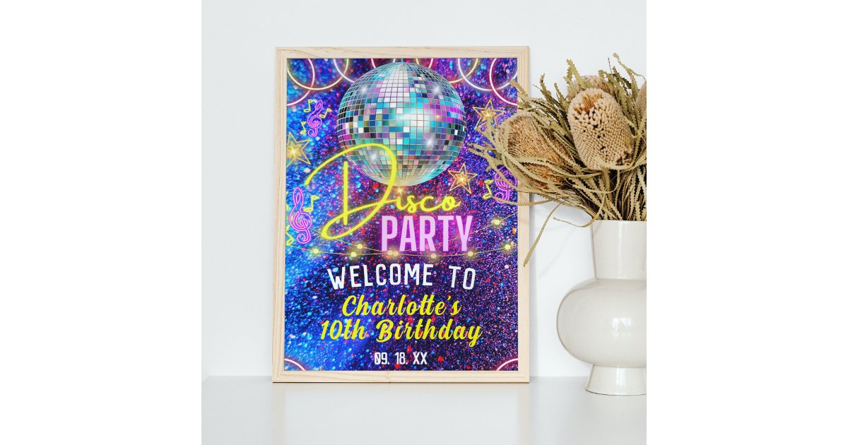 Bright Neon Glow Disco Dance Party Welcome Sign | Zazzle