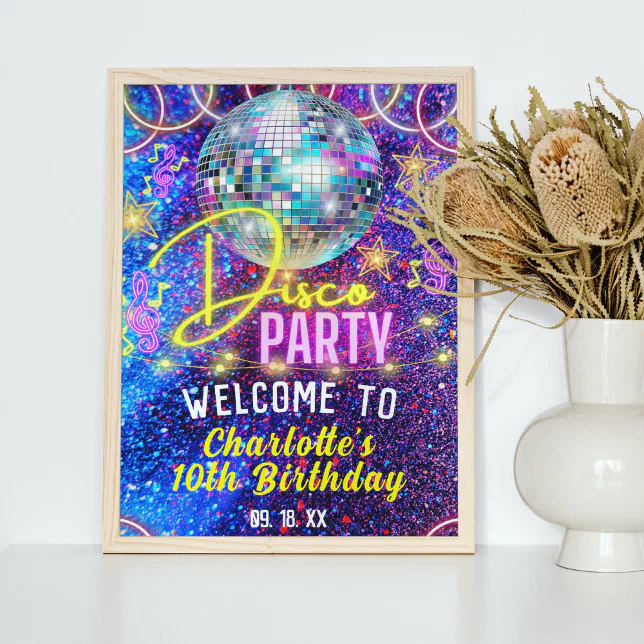 Bright Neon Glow Disco Dance Party Welcome Sign | Zazzle