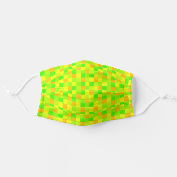 Bright Neon Green Yellow Pixel Mosaic Pattern Adult Cloth Face Mask ...