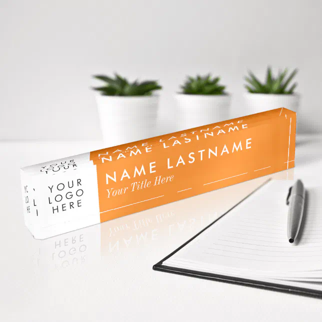 Bright Orange Minimalist Custom Logo Desk Name Plate | Zazzle
