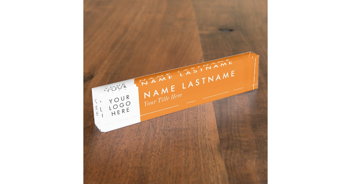 Bright Orange Minimalist Custom Logo Desk Name Plate | Zazzle.com