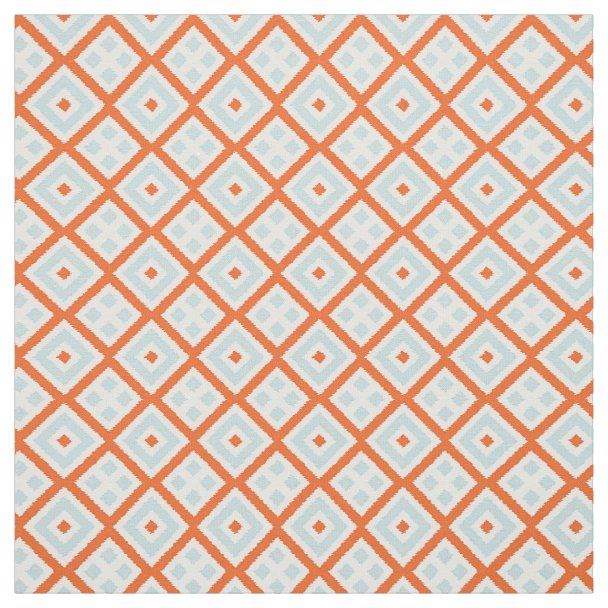 Bright Orange Pale Gray Green Blue Squares Pattern Fabric | Zazzle