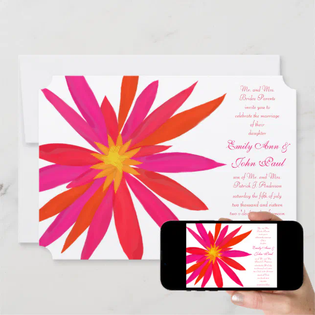 Bright Orange Red Yellow Modern Floral Wedding Invitation | Zazzle
