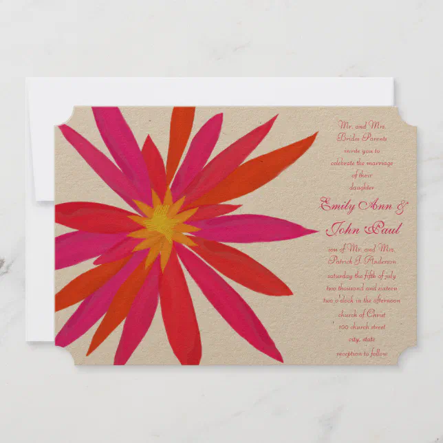 Bright Orange Red Yellow Modern Floral Wedding Invitation | Zazzle