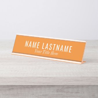 Bright Orange White Fonts Desk Name Plate | Zazzle