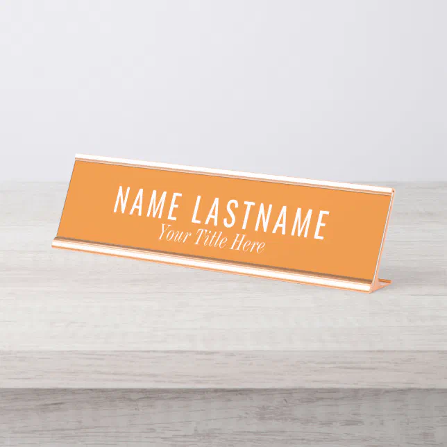 Bright Orange White Fonts Desk Name Plate | Zazzle
