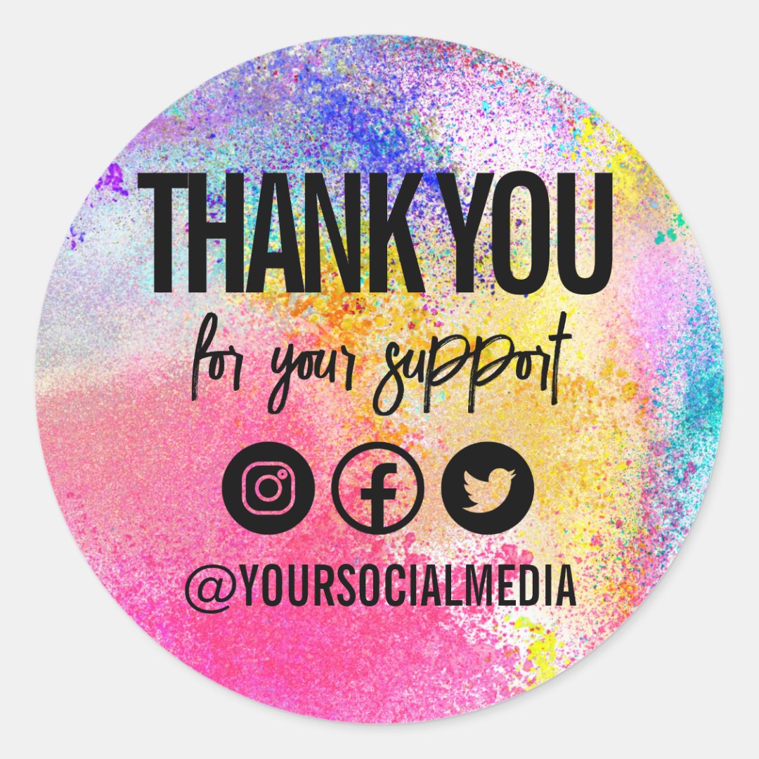 Bright Paint Splatter Trendy Thank You Media Clas Classic Round Sticker ...