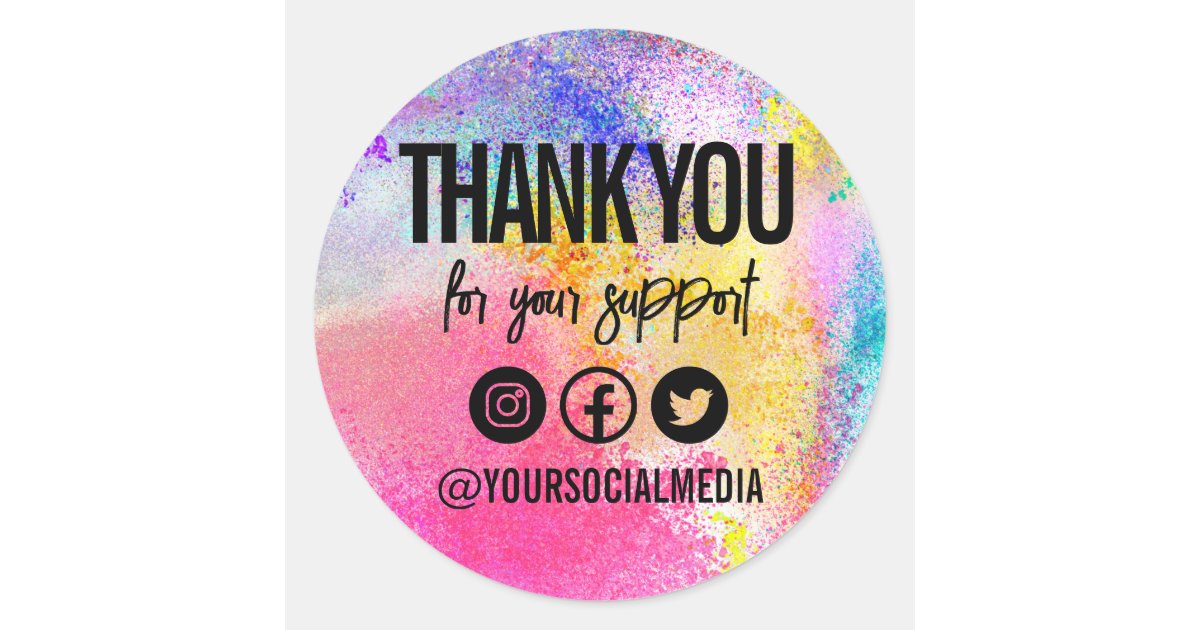 Bright Paint Splatter Trendy Thank You Media Clas Classic Round Sticker ...