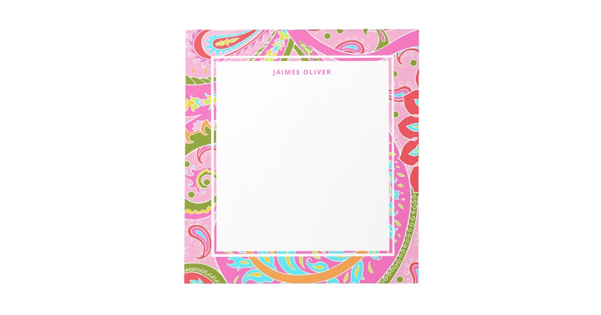 Bright Paisley Pink Personalized Notepad | Zazzle