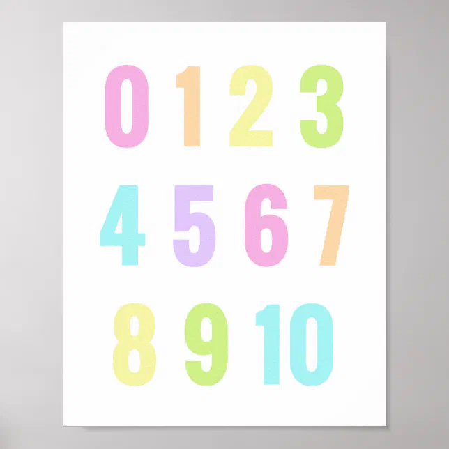 Bright Pastel Number Playroom Nursery Poster | Zazzle