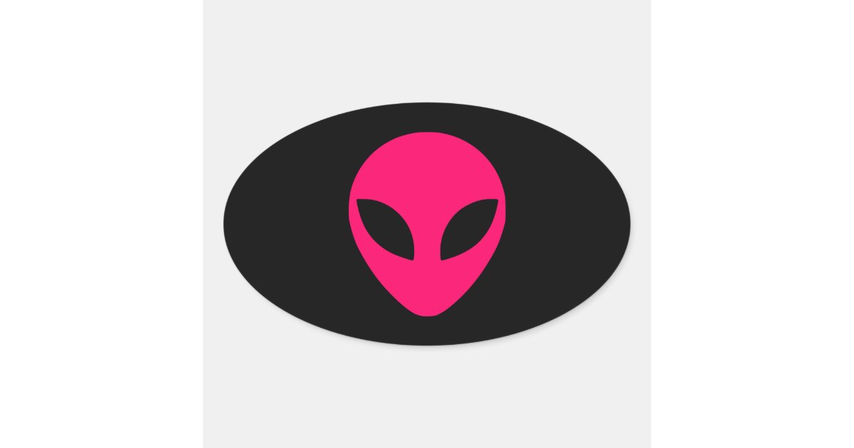 Bright Pink Alien Head Oval Sticker | Zazzle