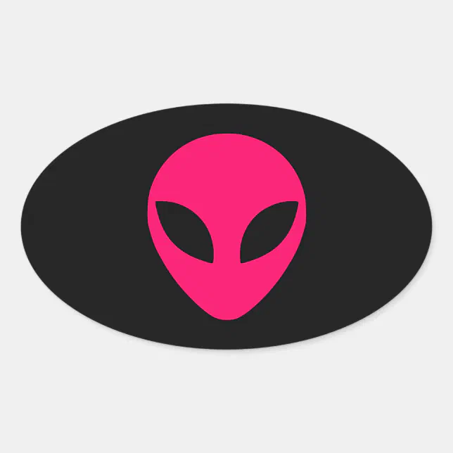 Bright Pink Alien Head Oval Sticker | Zazzle