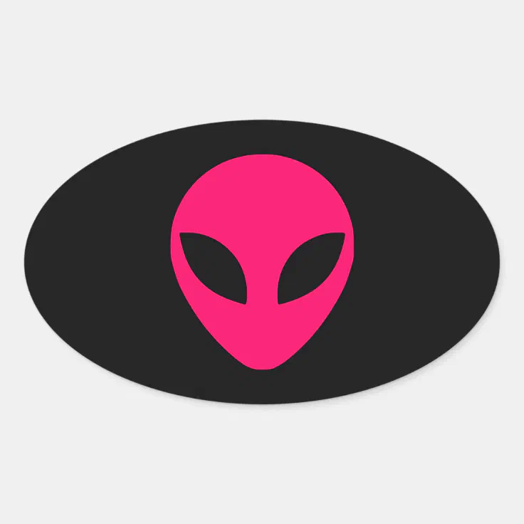 Bright Pink Alien Head Oval Sticker | Zazzle