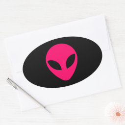 Bright Pink Alien Head Oval Sticker | Zazzle