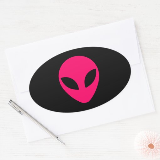 Bright Pink Alien Head Oval Sticker | Zazzle
