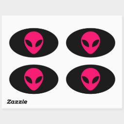 Bright Pink Alien Head Oval Sticker | Zazzle