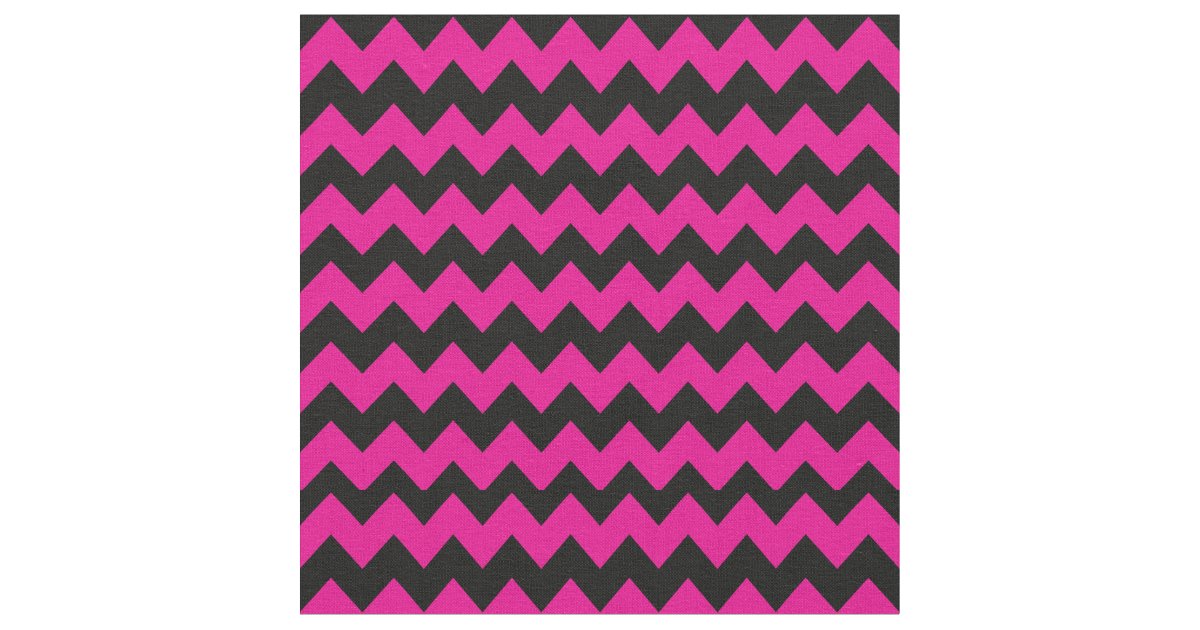 Bright Pink and Black Chevron Pattern Fabric | Zazzle