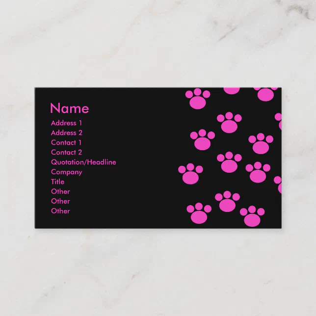 Bright Pink and Black Paw Print Pattern. Business Card | Zazzle