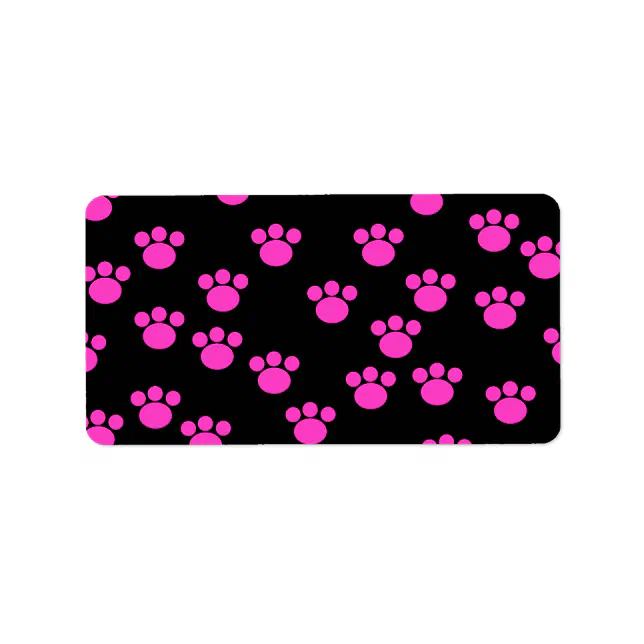 Bright Pink and Black Paw Print Pattern. Label | Zazzle