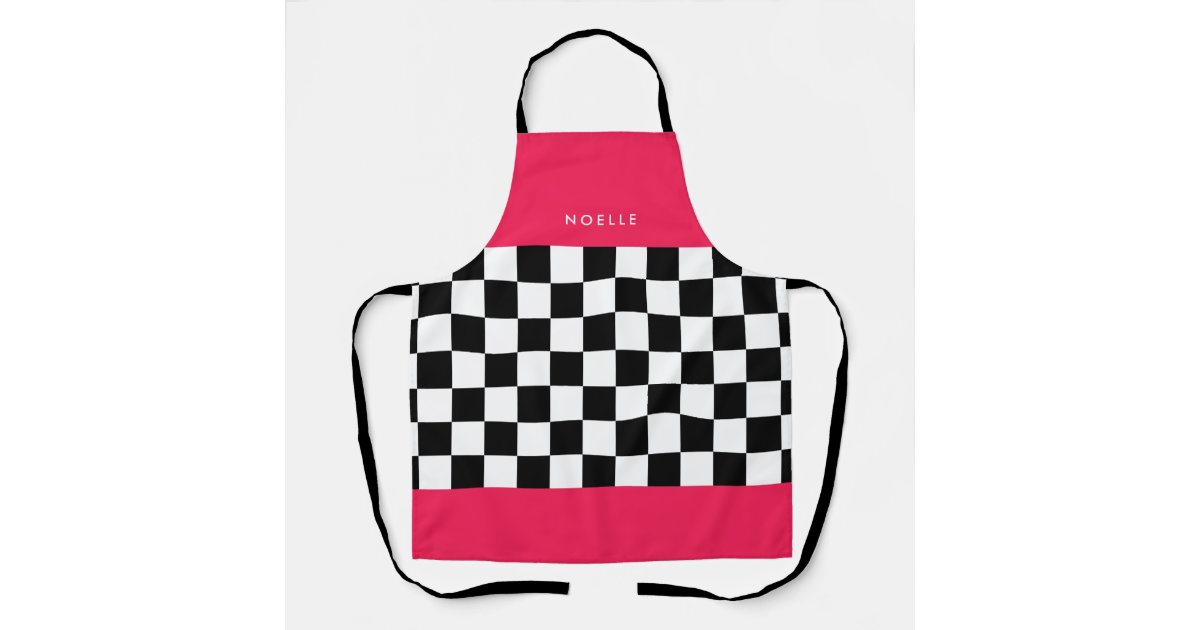 Bright pink and checkerboard apron | Zazzle
