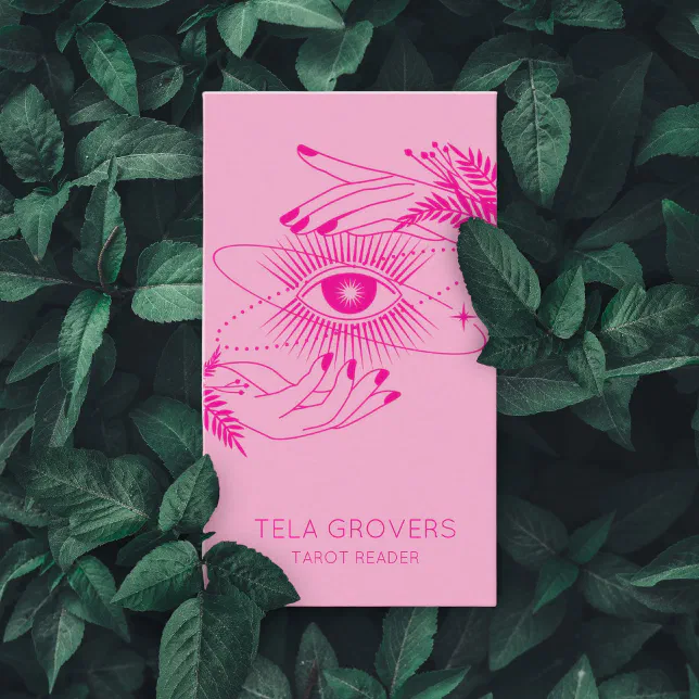 Bright Pink Chic Modern Mystic Tarot Reader Business Card | Zazzle