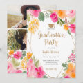 Bright pink colorful Floral gold graduation Invitation | Zazzle
