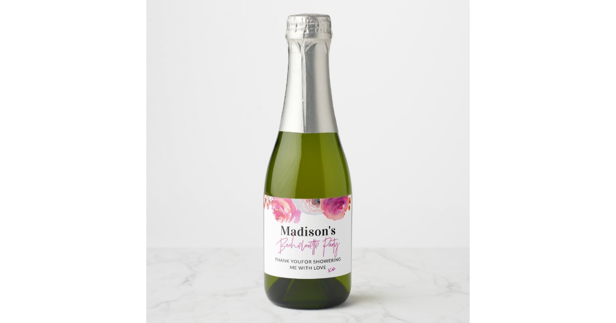 Bright Pink Floral Bachelorette Favor Sparkling Wine Label | Zazzle