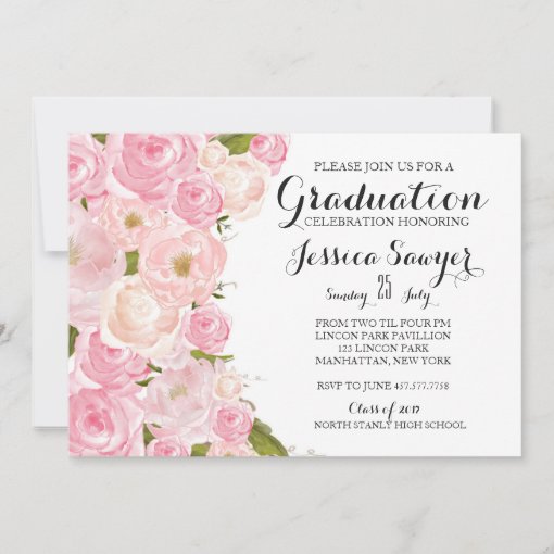 Bright pink Floral Graduation party Invitation | Zazzle