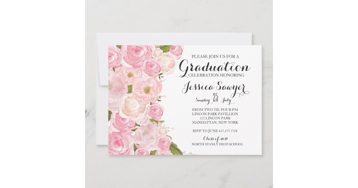 Bright pink Floral Graduation party Invitation | Zazzle