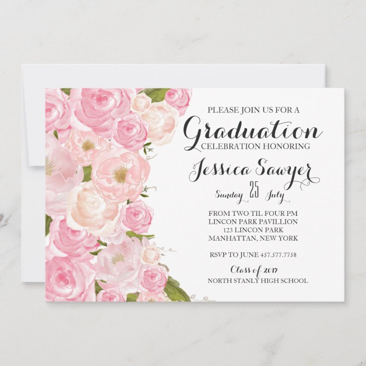 Bright pink Floral Graduation party Invitation | Zazzle