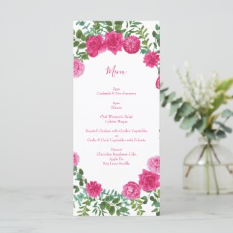 Bright Pink Floral Wedding Menu | Zazzle